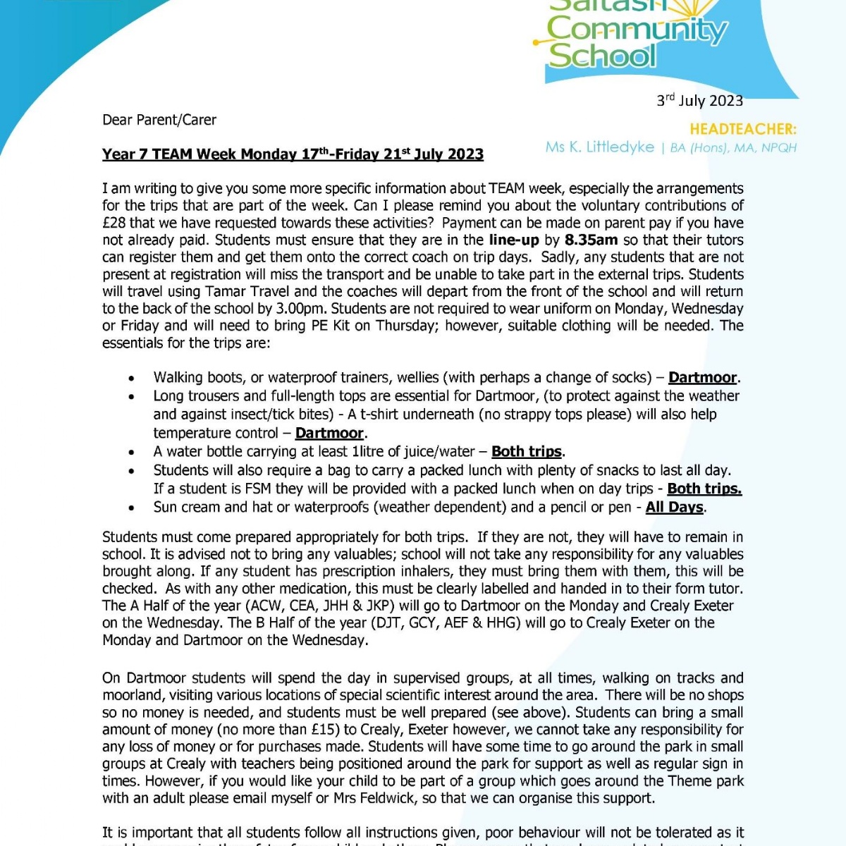 Saltash Community School - Year 7 TEAM Week Monday 17th-Friday 21st ...