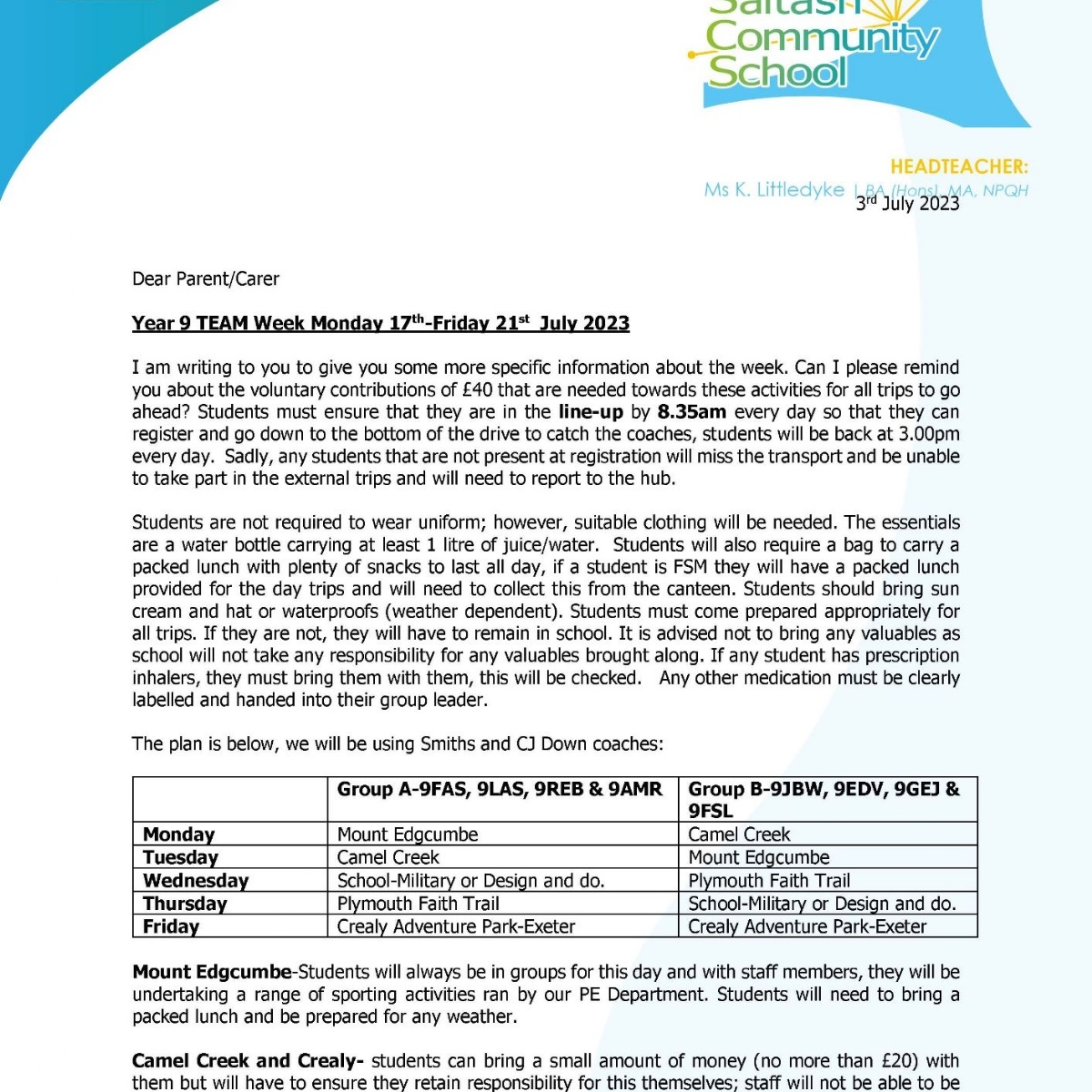 Saltash Community School - Year 9 TEAM Week Monday 17th-Friday 21st ...