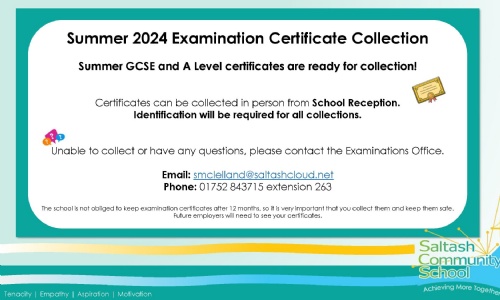 Saltash Community School - Summer 2024 Examination Certificate Collection